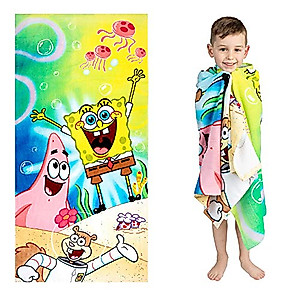 Franco Kids Super Soft Cotton Beach Towel, 58 in x 28 in, Spongebob Squarepants