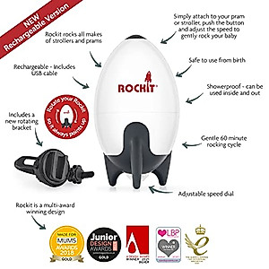 Rockit Rocker USB Rechargeable 2.0. Rock-it Baby Rocker Rocks Any Stroller, Bassinet, Pushchair or Buggy. Comes with Rotating Bracket.