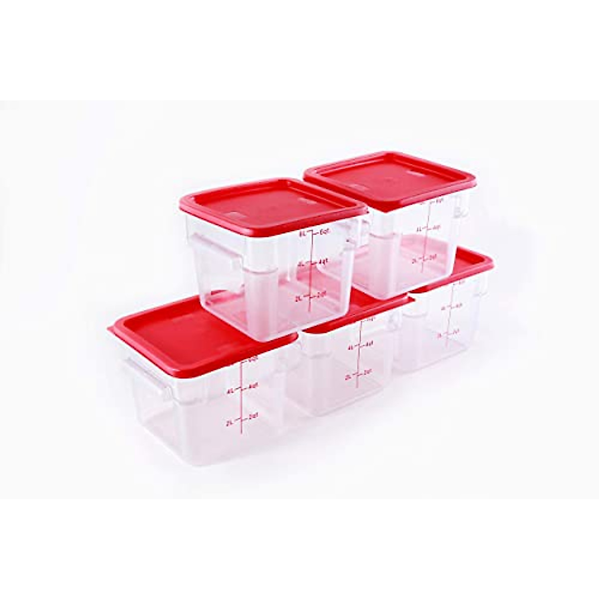 CMI 6 Qt Commercial Grade Square Food Storage Containers with Lids,Polycarbonate,Clear - Pack of 5