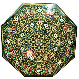 Green Marble Dining Center Table Top Pietra Dura Inlay Furniture Decor | 36"x36" Inches