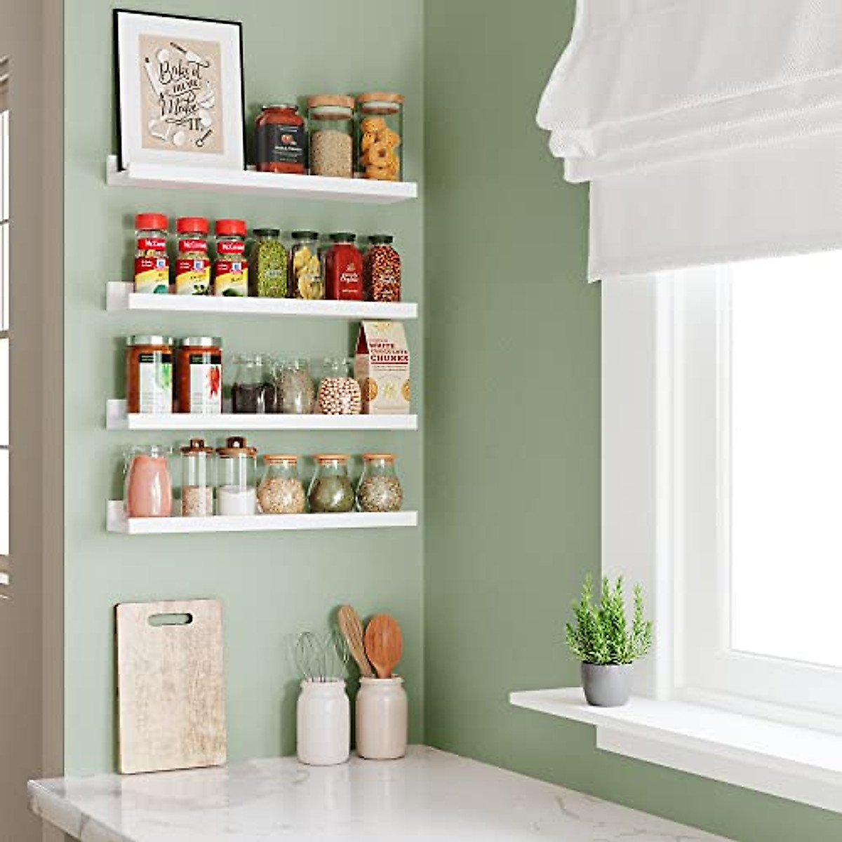 You Have Space Lagos 17" Kids Bookshelf, Picture Ledge Shelf for Living Room Decor, Office Decor and Farmhouse Kitchen Decor, White Set of 4