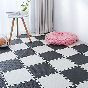 Tamiplay Foam Play Mat for Baby, 0.4 Inch EVA Soft Non-Toxic Baby Playmat, Interlocking Floor Mats, Solid Colored Foam Puzzled Floor Mats, Baby Play Mat Exercise Mats, 16 Tiles(White/Black)