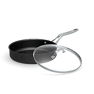 THE ROCK by Starfrit 11" Deep Fry Pan with Glass Lid and Stainless Steel Handles, Black
