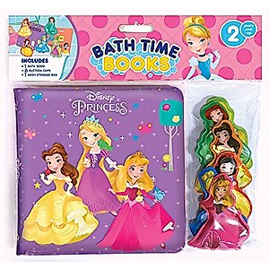 Disney Princess Bath Time Books - Activity Books for kids, Bath book, 6 Padded suction cups, 1 Mesh bag