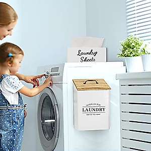 Unistyle Dryer Sheet Holder & Lint Bin Set,Wooden Dryer Sheet Dispenser,Magnetic Lint Bin for Laundry Room Organization and Storage,Fabric Softener Dispenser Laundry Pods Container for Laundry Decor