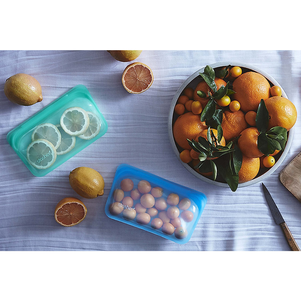 Stasher Silicone Reusable Storage Bag, Stand-Up Mini (Aqua) & Silicone Reusable Storage Bag, Snack (Aqua)