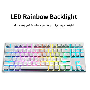 SUPUR NEWLING Wired Gaming Keyboard, RGB Backlit USB Rechargeable Ergonomic Design, TKL Mechanical Keyboard Red Switch Keyboards for Mac/Laptop Window 7/8/10 (White, 87 Keys)