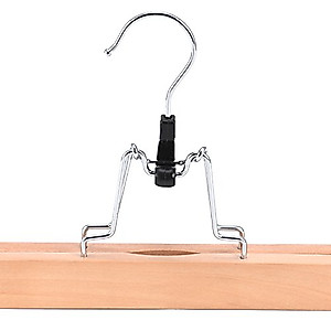 RoyalHanger Wooden Hangers 10 Pack, Skirt Hangers Pant Hangers Collection Wood Hangers Clamp Hanger Trouser Hangers, Non Slip, Natural Finish