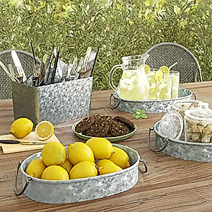Barnyard Designs Set of 3 Metal Nesting Decor Trays, Metal Tray Decor, Rustic Farmhouse Centerpiece Ottoman Trays for Living Room, Round Decorative Tray, Bathroom Tray, Large Tray: 15.75" x 10.5"
