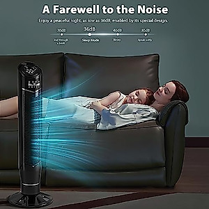 Antarctic Star Tower Fan 360°Oscillating Fan Quiet Cooling 24H Timer Remote Control Powerful Standing 8 Wind Speed 3 Wind Modes Ionizer Mode Bladeless Portable LED Display,Bedroom Office 40-Inch BLACK