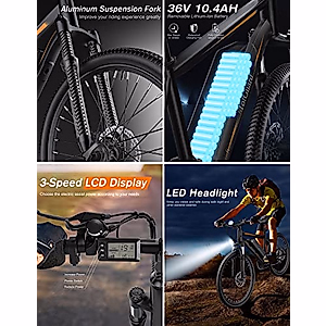 TotGuard Electric Bike for Adults, 26" Ebike with Peak 500W Brushless Motor, Electric Mountain Bike with 374Wh Removable Battery, 50 Miles Electric Bicycle with Suspension Fork, 21 Speed, LCD Display