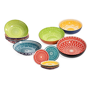 Annovero Dessert Plates, Serving Bowls, Pasta Bowls. Cute and Colorful Porcelain Dishes for Kitchen, Microwave and Oven Safe. Bundle