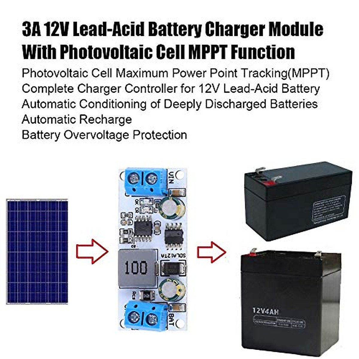 SDLA12TA/SDLA12TB MPPT Solar Controller Charging Module MPPT Solar Panel Controller ​for 12V 1-1000AH -Acid Battery((with Terminal))