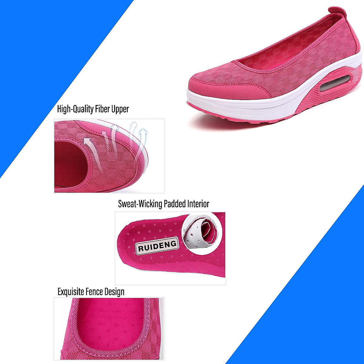 SOLPNOW Women's Breathable Shock Absorbing Wedge Slip On Sneakers,Summer Arch Support Anti-Slip Comfortable Diabetic Shoes (9,Black)