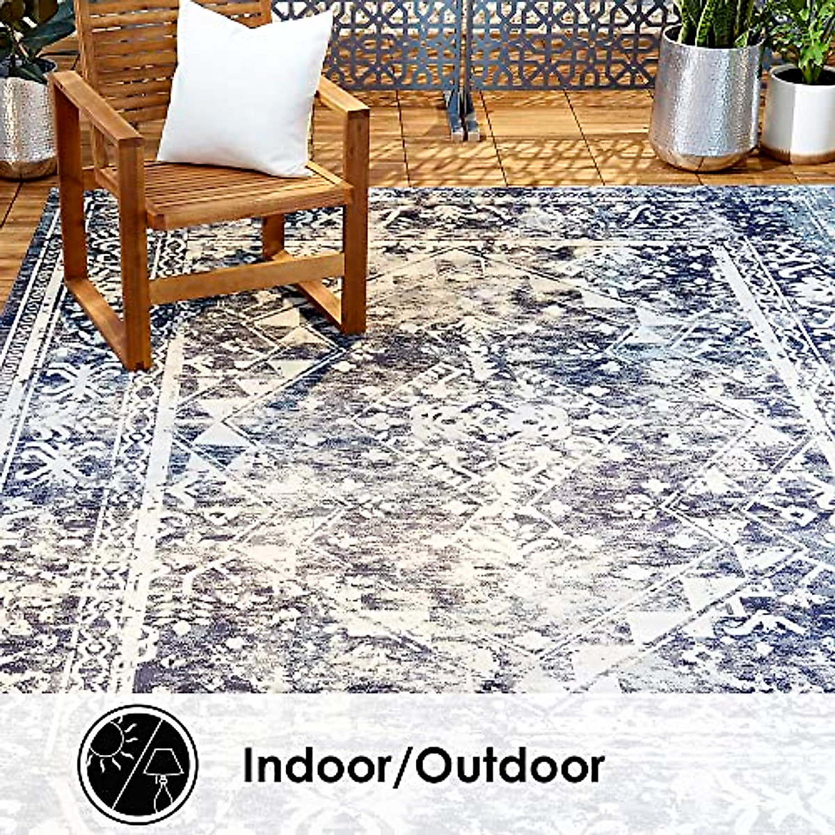 Home Dynamix Nicole Miller Patio Sofia Ivy Indoor/Outdoor Area Rug 5'3"x7'2", Modern Geometric Navy Blue/Ivory