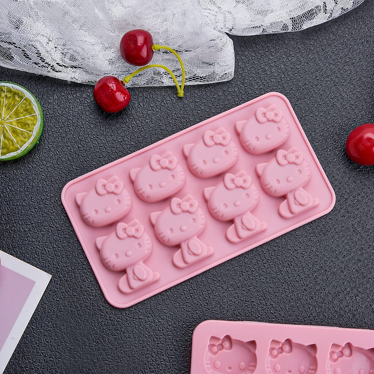 Hello Kitty Silicone molds,Small ice mold,Chocolate tray for Sugarcraft, Birthday Cake Decoration, Gum paste Icing, Candy Chocolate Cupcake Topper Decorating and DIY Baking Tools 8 Cups 2 pack