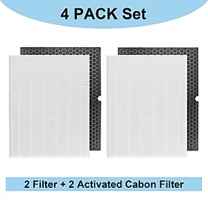 RONGJU Replacement 116130 Filter H for Winix 5500-2, 2 Filter & 2 Activated Carbon Filter Combo Pack Compare to Part # 116130