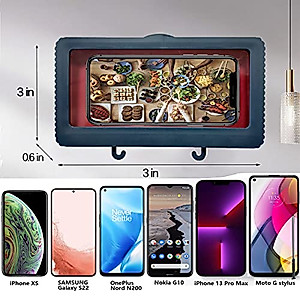 QeeHeng Shower Phone Holder, Waterproof Cell Phone Holder Box, Bathroom Phone Shelf Shower Glass Mirror Shower Mount Box Phone Holder Waterproof, Anti-Fog (Blue)