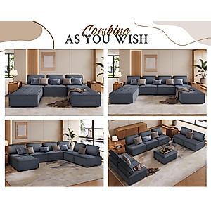 PaPaJet Sectional Sofa, 6 Seater Modular Sectional Couch- Convertible U Shaped Sectional Sofa Couch, 32" Seat Depth Oversized Couch for Living Room, Office (Velvet,Grey)