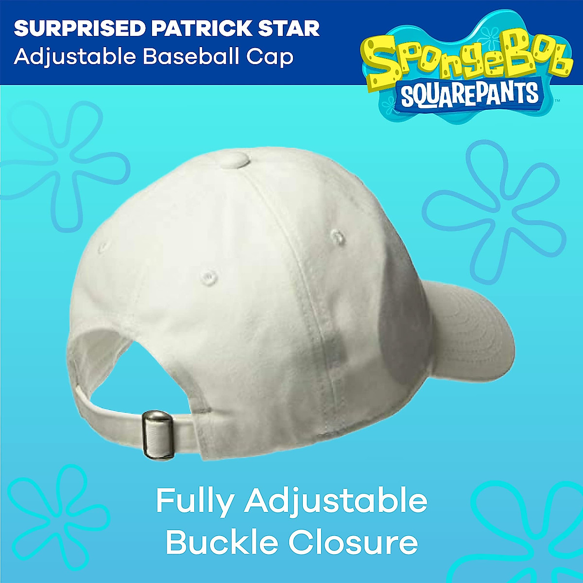 Spongebob Squarepants Dad Hat, Patrick Star Cotton Adult Baseball Cap with Curved Brim, White, One Size