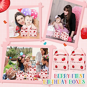 Sinload 24 Pack Strawberry Birthday Party Favor Sweet Strawberry Treat Box 6.1 x 3.9 x 8.3 in Fruit Gift Candy Box Strawberry Theme Goodie Present Box for Sweet One Birthday Baby Shower Decor Supplies