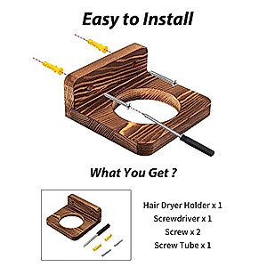 Honizer Hair Dryer Holder Wall Mounted, Wood Hair Dryer Holder, Blow Dryer Holder for Bathroom, Bedroom, Salon