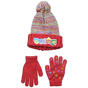 Disney Big Girls' Inside Out Pom Character Hat and Glove Set, Red, One Size