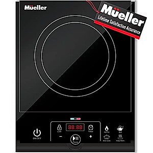 Mueller RapidTherm Portable Induction Cooktop Hot Plate Countertop Burner 1800W, 8 Temp Levels, Timer, Auto-Shut-Off, Touch Panel, LED Display, Auto Pot Detection, Child Safety Lock, 4 Preset Programs