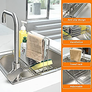 HOOOKIMM Kitchen Sink Sponge Caddy Stainless Steel, Kitchen Sink Organizers for Sponges and Towels, Sponge Caddy for Kitchen Sink, Sink Storage Rack Holder, Rustproof, and Non-Slip.