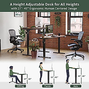FEZIBO Height Adjustable Electric Standing Desk, 48 x 24 Inches Stand up Table, Sit Stand Home Office Desk with Splice Board, Black Frame/Rustic Brown Top