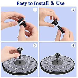 3.5W Solar Fountain Pump with 1500mAh Battery, Solar Bird Bath Fountain with 6 Nozzles, Solar Floating Water Fountain Pump for Bird Bath, Garden, Fish Tank, Pond, Pool and Outdoor (3.5WPumm), Black