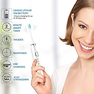 WOSUK Electric Sonic Toothbrush Powerful Sonic Cleaning Toothbrush with Timer 4 Modes Dentists Recommend Sonic Rechargeable Toothbrush for Adults, 2 Hr Charge Last 30 Days, 4 Brush Heads