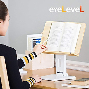 EYELEVEL Wooden Book Stand Reading Rest Bookrest Cookbook Laptop Holder for Textbook Music Score Desk Laptop Height Adjustable 270° Angle Adjustable with withmolly USB led Book Light