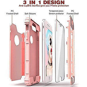 IDweel iPhone 6S Plus Case with Tempered Glass Screen Protector, iPhone 6 Plus Case, 3 in 1 Shockproof Slim Hybrid Heavy Duty Hard PC Cover Soft Silicone Rugged Bumper Full Body Case,(Rose Gold)