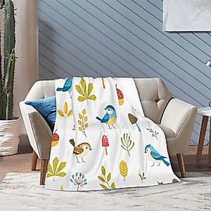 Throw Blanket 50x60 Inch,Bird Autumn Cute Forest Flannel Soft Cozy Fluffy Throw Blankets and Warm Throws for Adults in Couch Sofa Bed 60x50 Inch