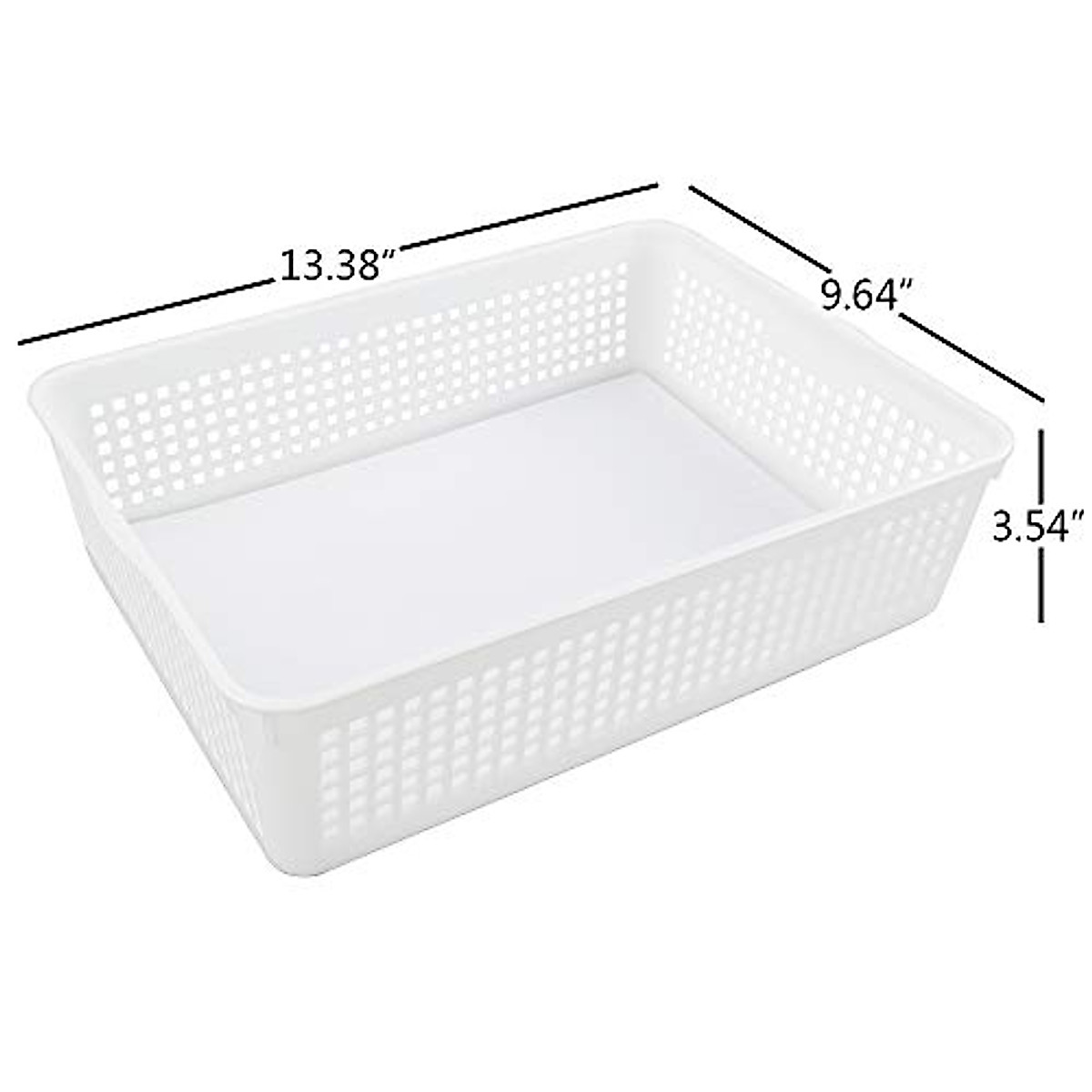 Yarebest 6-Pack Plastic Basket Tray, Shallow Paper Storage Tray, A4 Size, White