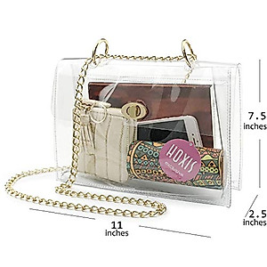 Women Clear Flap Top Chain Shoulder Handbag with Turn Lock Minimalist Messenger Purse for Stadium Approved (Clear)
