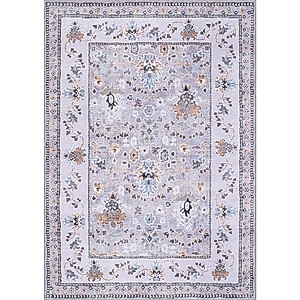 Lena Rug Floral Machine Washable Area Rug 5x7 for Living Room Bedroom Kitchen Dining Room Gray