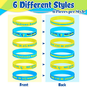 Chivao Down Syndrome Awareness Silicone Bracelet Wristband Blue Yellow Bracelets for Women Men (36 Pcs)