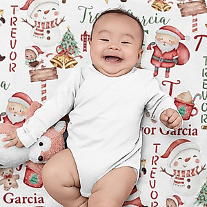 Custom Christmas Santa Blanket for Kids Boys Girls, Personalized Soft Cozy Flannel/Sherpa Xmas Throw Blanket with Name, Gifts for Christmas Holiday
