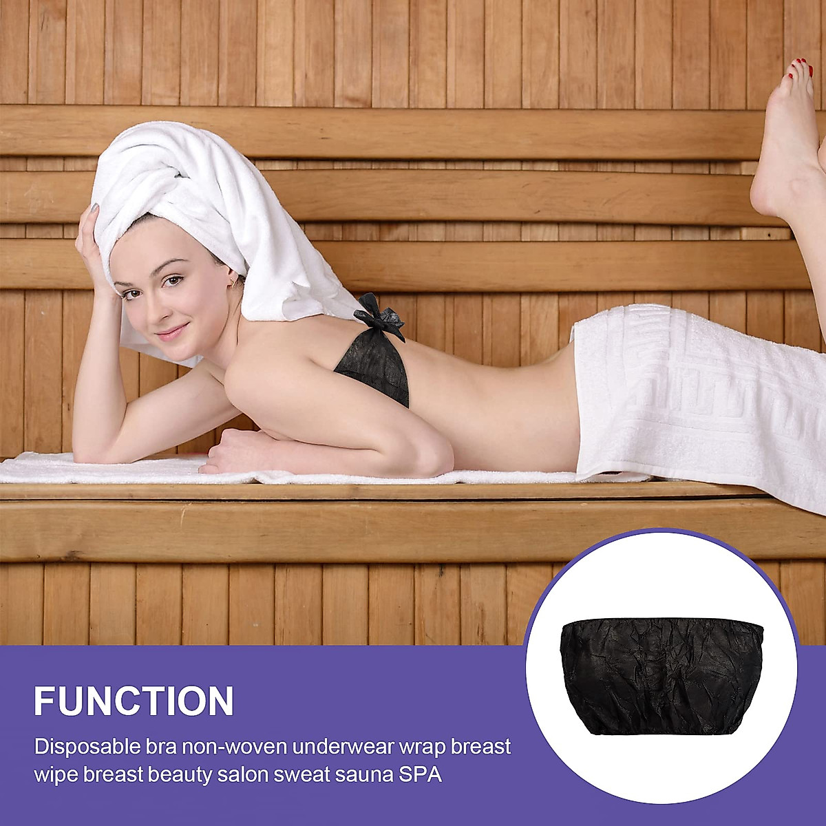 JUNFAN 50 Pack Womens Disposable Vacation Bra Strapless Underwear Individually Wrapped General Size for Beauty Salon, SPA, Spray Tanning Black