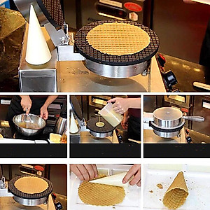 HQHAOTWU Ice Cream Cone Maker Electric Ice Cream Cone Waffle Maker Machine Nonstick Ice Cream Waffle Roll Maker Stainless Steel Egg Roll Maker Waffle Cone Machine Time Control Double Head 110V