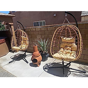 YITAHOME Hanging Egg Chair with Stand Swing Chair Wicker Indoor Outdoor Hammock Egg Chair with Cushions 330lbs for Patio, Bedroom, Garden and Balcony, Beige
