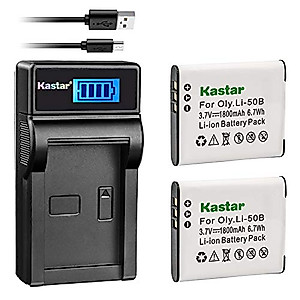 Kastar Battery (X2) & LCD Slim USB Charger for Olympus LI-50B Li50B and SZ-10 SZ-12 SZ-15 SZ-16 HIS Sz-20 SZ-30MR SZ31MR iHS TG-610 TG-630 HIS TG-810 TG-820 TG-830 TG-860 HIS XZ-1 XZ-16 iHS SP-810UZ