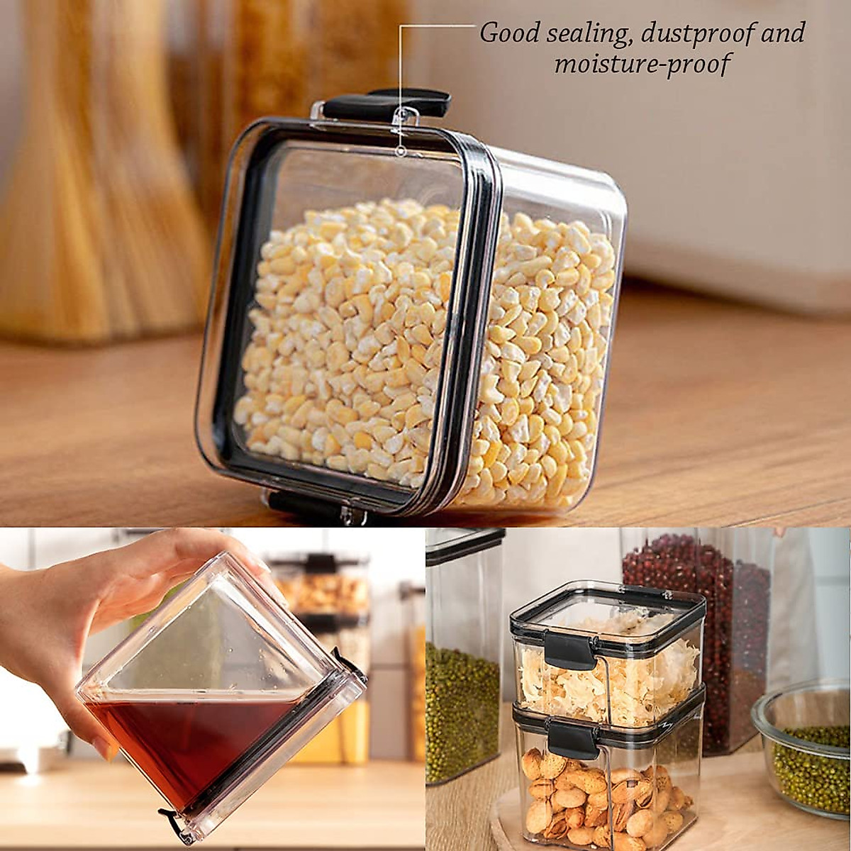 AKOAK 1 Pack Airtight Food Storage Container - (460ml) Square Clear Storage Box - Spices, Sweets, Nuts, Coffee and Tea, Spillproof to Keep Food Fresh and Dry