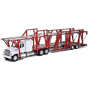 New-Ray Freightliner 114SD Auto Transporter White and Red Long Haul Trucker Series 1/32 Diecast Model 10983