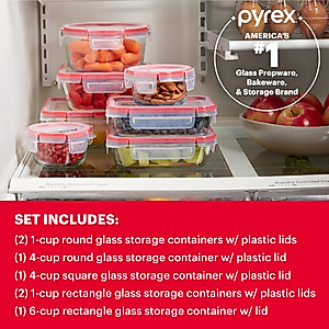 Pyrex Freshlock 14-Piece Mixed Size Glass Food Storage Meal Prep Container Set, Airtight & Leakproof With Locking Lids, For Lunch and Meal Prep, Microwave, Freezer & Dishwasher Safe
