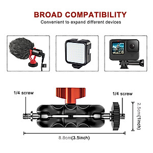 Lanxire Super Clamp Camera Mount with Double Ball Head Adapter - Compatible with Canon Nikon DSLR, Gopro, LED Lights, Ronin-M/MX, Freefly MOVI - 360° Rotation - 1/4"-20 & 3/8"-16 Threaded Holes