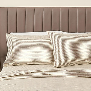 Great Bay Home 4-Piece Queen Size Stripe Microfiber Sheet Set | Ultra-Soft, Brushed Bedding Sheets & Pillowcases | Wrinkle Free, Comfortable, All-Season Bed Sheets (Queen, Taupe)