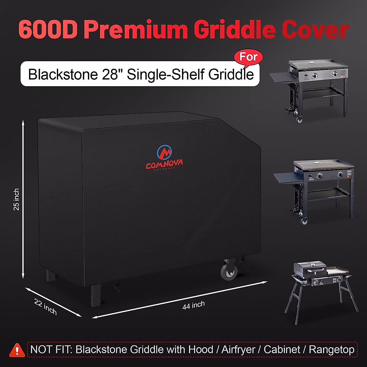 Comnova Griddle Cover for Blackstone Griddle 28 Inch - 600D Flat Top Griddle Cover for Blackstone 28" Single Shelf Griddle Heavy Duty Waterproof, Outdoor Cover for Blackstone 1517, Tailgater and More
